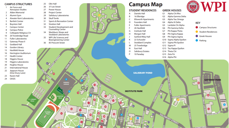 WPI Campus Map – Worcester Area Masters